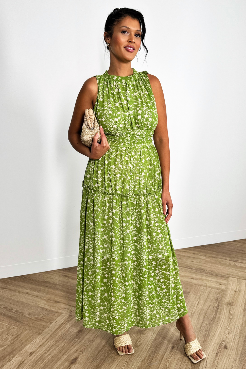 Catton Dress - High Neck Midi - Green Print – MVE BOUTIQUE