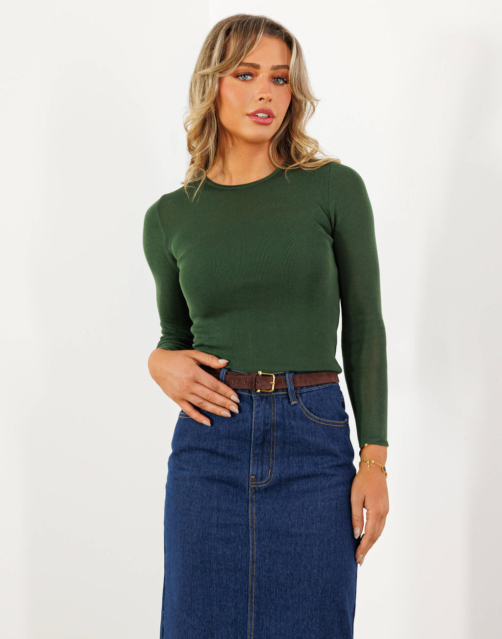 Kaitlyn Top - Sheer Neck Detail Fitted Top - Green – MVE boutique